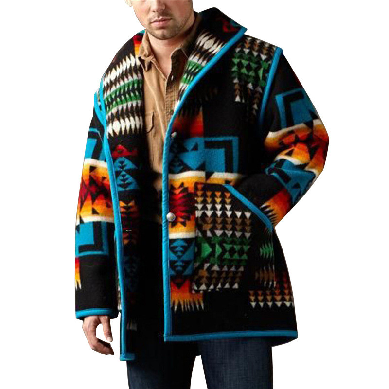 Men's Fashion Printed Loose Cropped Coat Wool Coat
