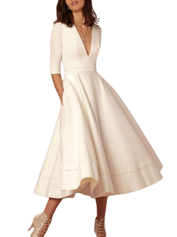 Spring and Summer New Ladies High-end Sexy Deep V Mid-sleeve Dress ...