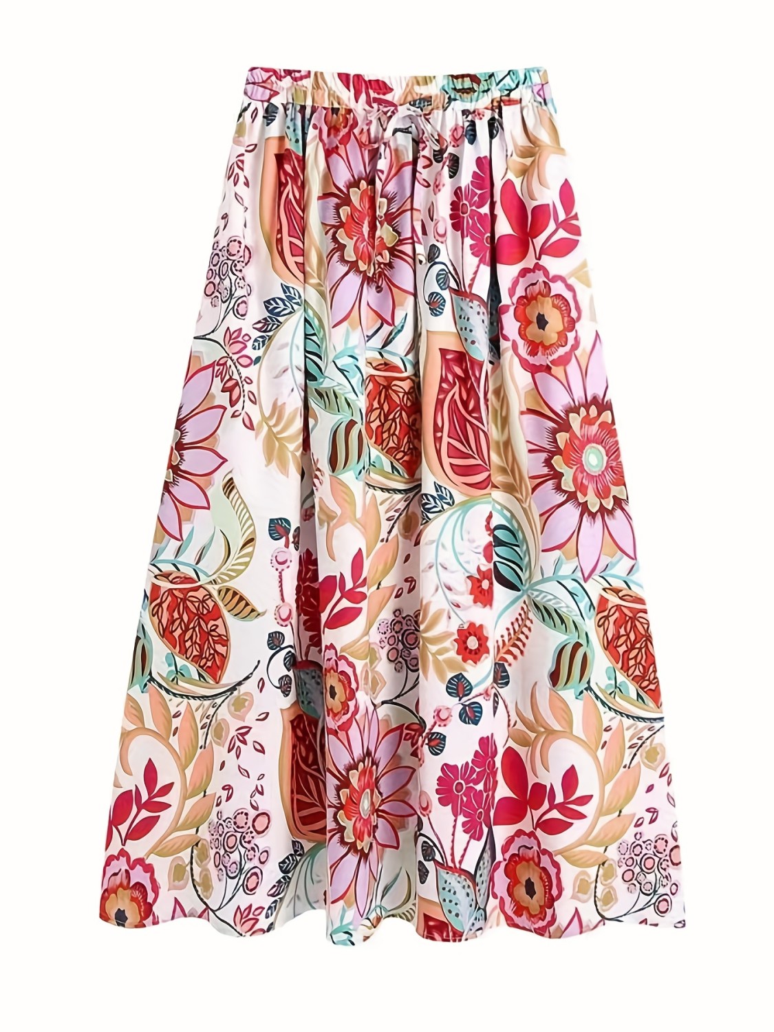 Floral Print Elastic Waist Skirt, Casual Drawstring Skirt For Spring ...