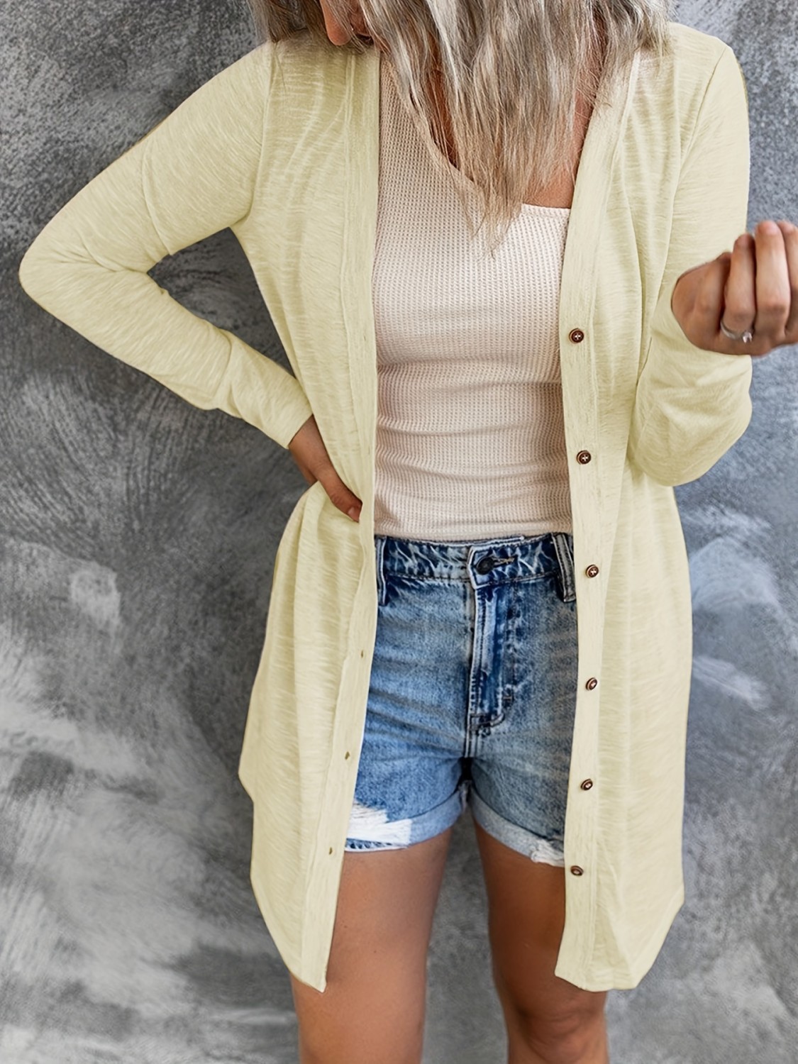 Women's Sheer Long Sleeve Cardigan Fall Button Down Drape Kimono ...