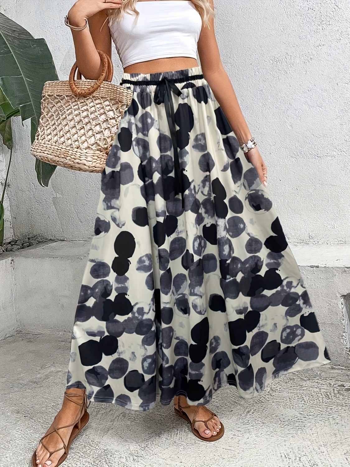 Polka Dot Print Elastic Waist Skirt, Casual Skirt For Spring & Summer ...