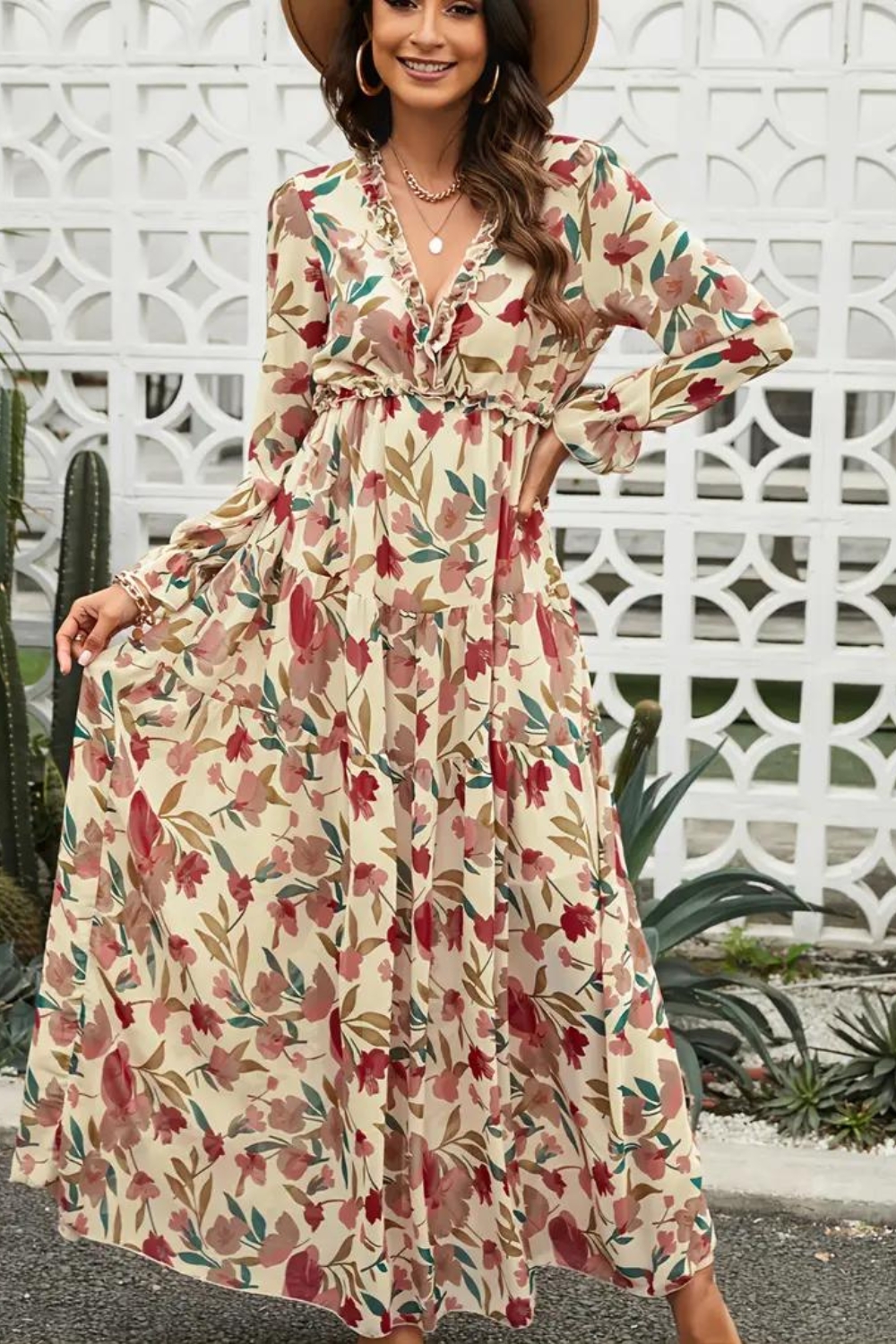 Women's Dresses Ruffle Hem Deep V Neck Vacation Dresses