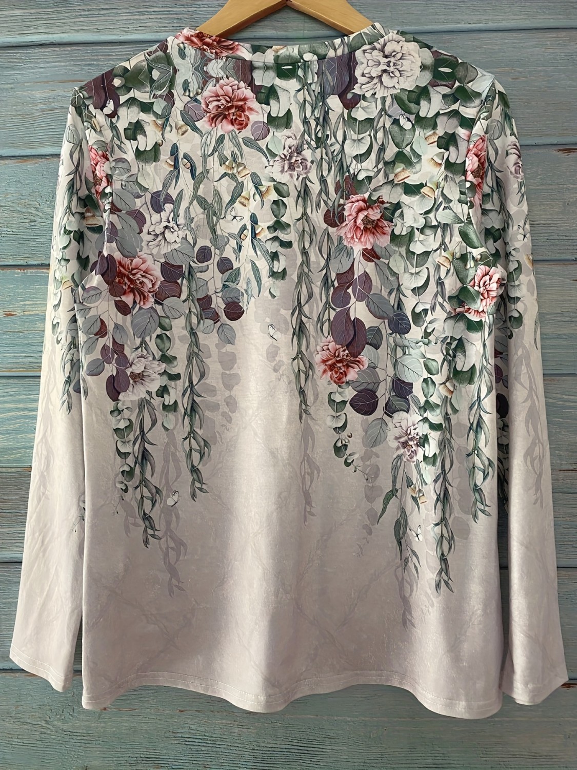 Floral Print Crew Neck T-Shirt, Casual Long Sleeve T-Shirt For Spring ...