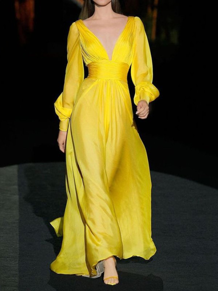 Stylish V Neck Sexy Party Print Long Sleeve Elegant Maxi Dress