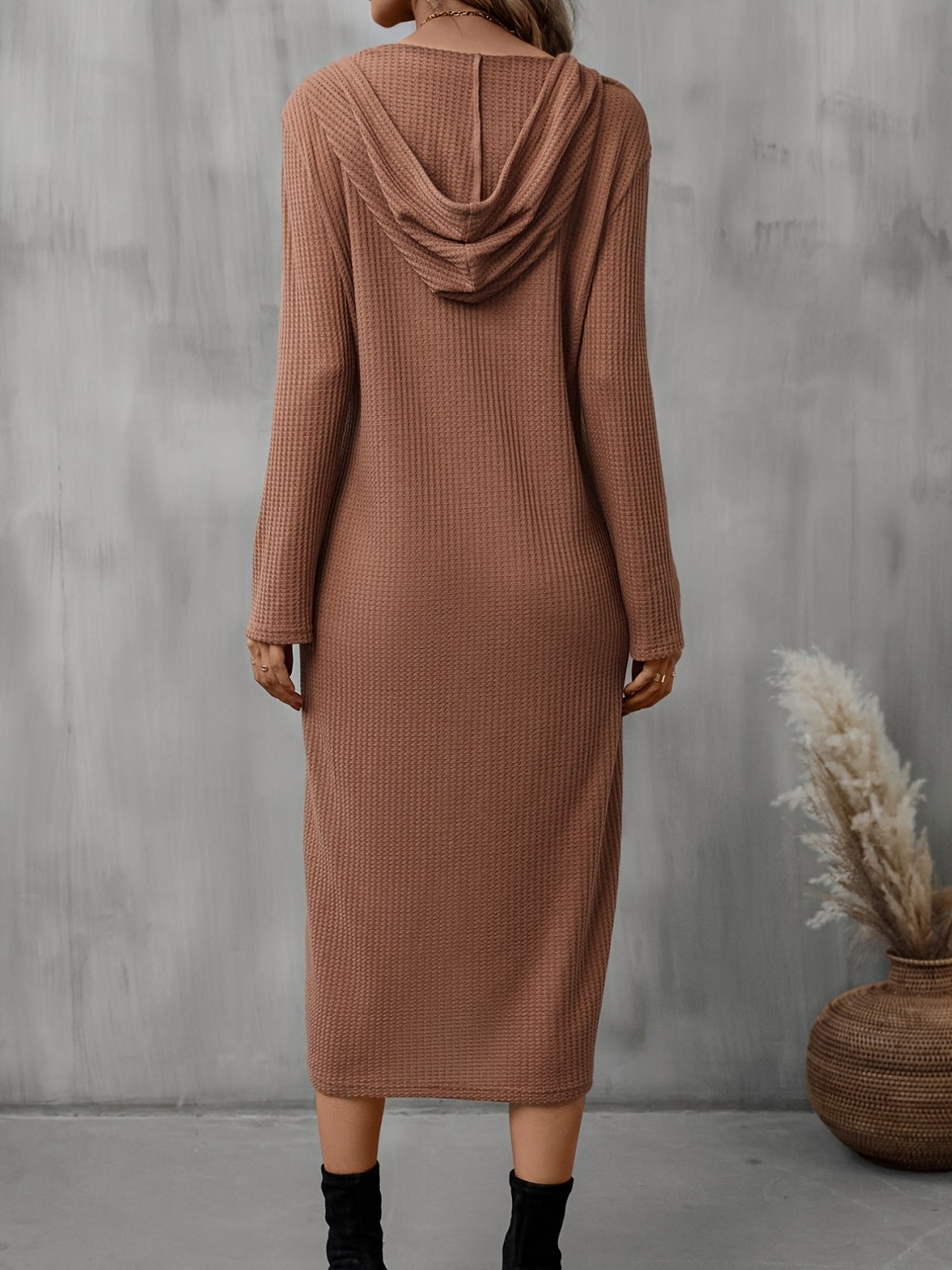 Hooded Button Front Dress, Casual Drawstring Long Sleeve Dress, Women's ...