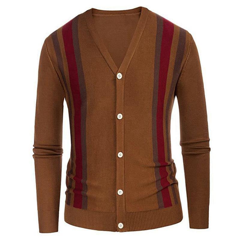 Men's British Style Street Button Polo Long Sleeve Knit Business Casual ...