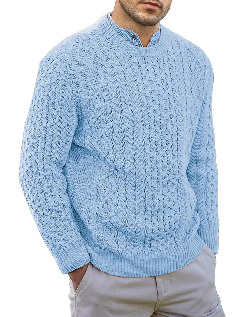 Men Vintage Round Neck Solid Color Male Fit Knitted Pullover Loose Sweaters