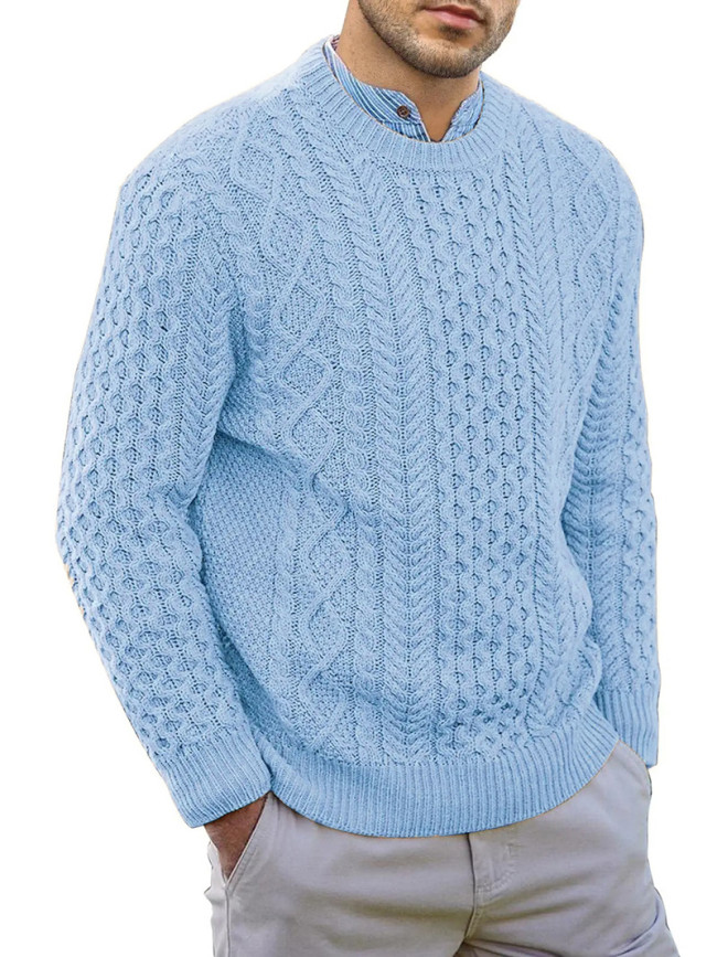 Men Vintage Round Neck Solid Color Male Fit Knitted Pullover Loose Sweaters