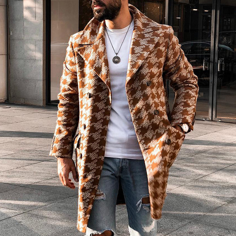 Men's Coat Mid-Length Suit Collar Fashion Printing Men's Trench Coat