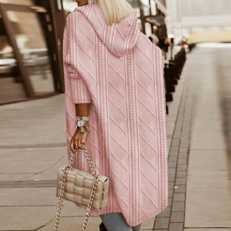 Fashion Cardigan Elegant Solid Color Jacquard Loose Hooded Jacket