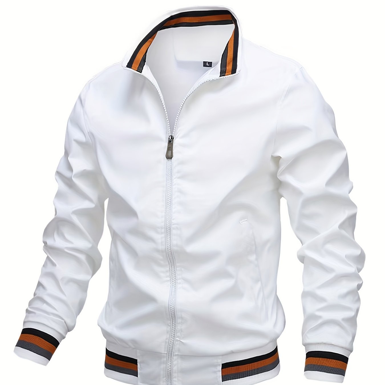 Stripe Edge Bomber Jacket, Men's Casual Stand Collar Zip Up Jacket For ...