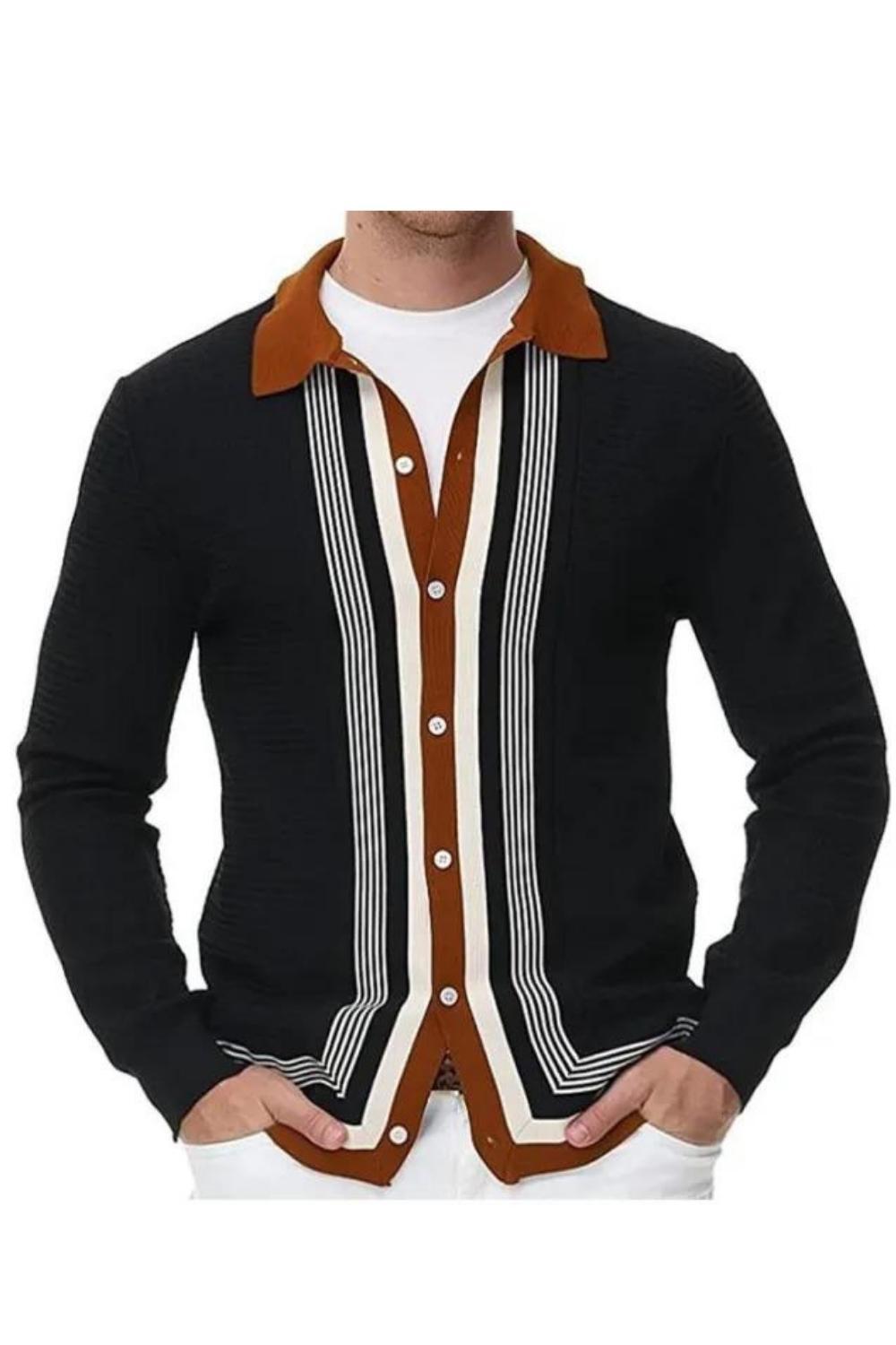 Men's British Style Street Button Polo Long Sleeve Knit Business Casual ...