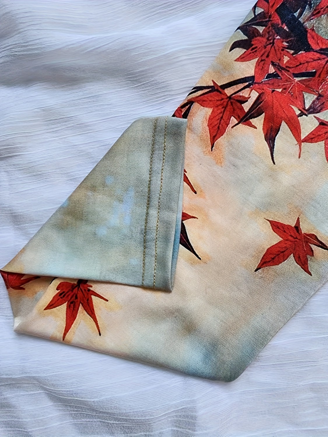 Leaf Print Crew Neck T-Shirt, Casual Long Sleeve Top For Spring & Fall ...