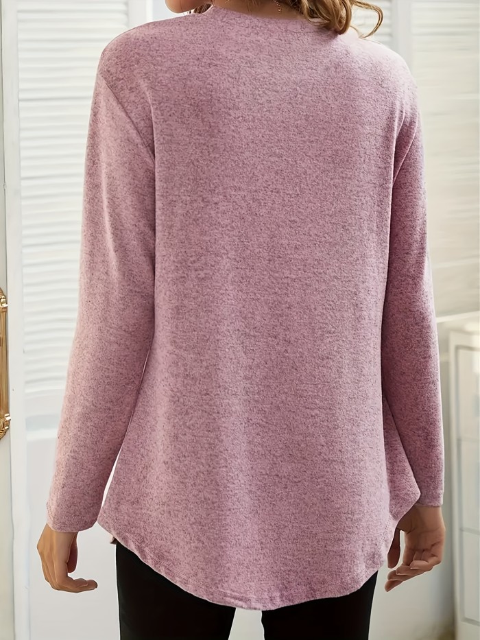 Solid Crew Neck T Shirt Casual Long Sleeve Top For Spring And Fall