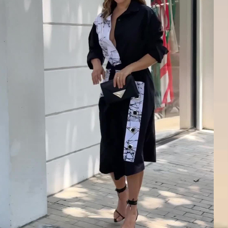 Women's Elegant Fashion Design Color Block Print Temperament Midi Dress