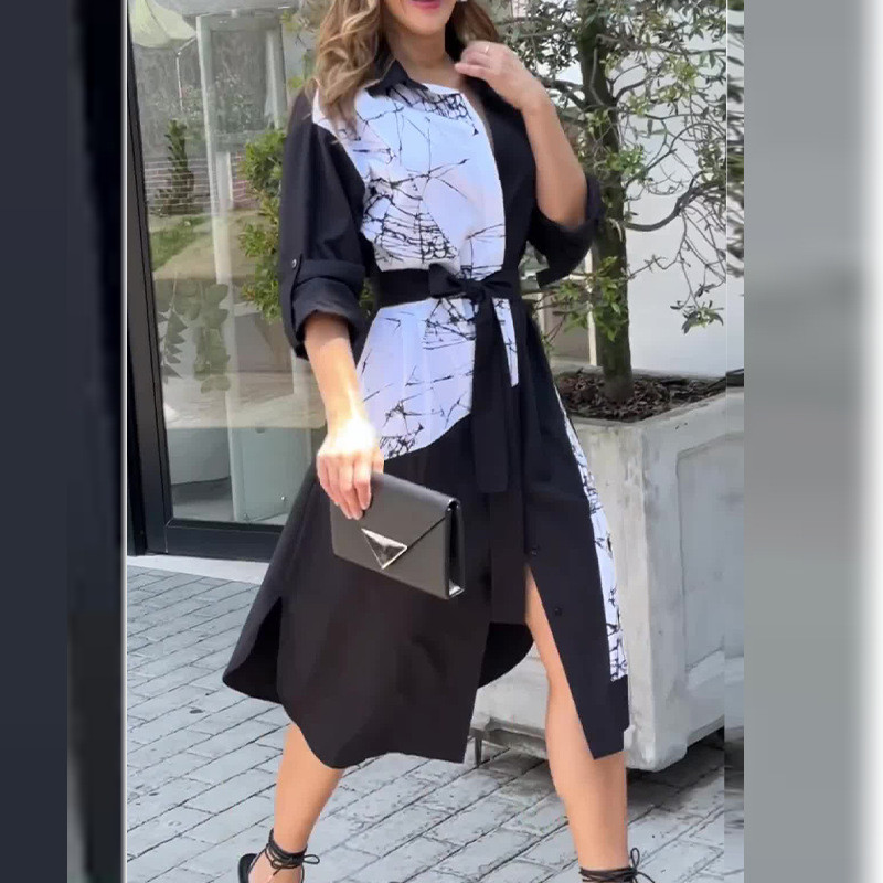 Women's Elegant Fashion Design Color Block Print Temperament Midi Dress