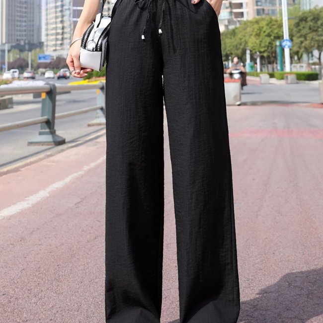 Minimalist Solid Drawstring Pants Casual Long Length Elastic Waist