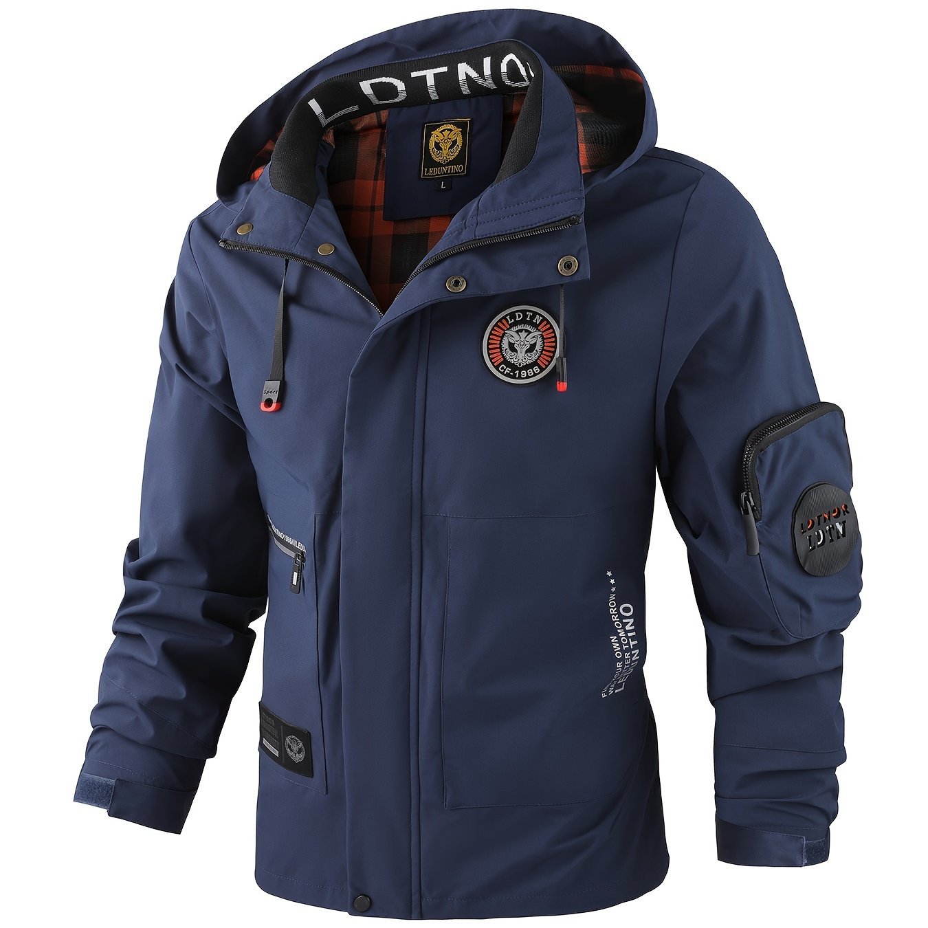 Zipper Sleeve Pocket Waterproof Drawstring Hooded Jacket, Men's Casual ...