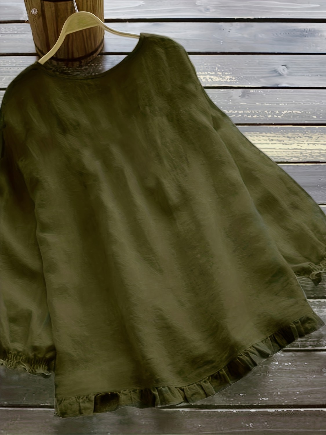 Plus Size Lettuce Trim Solid Round Neck Women Tops, Women's Plus Casual ...