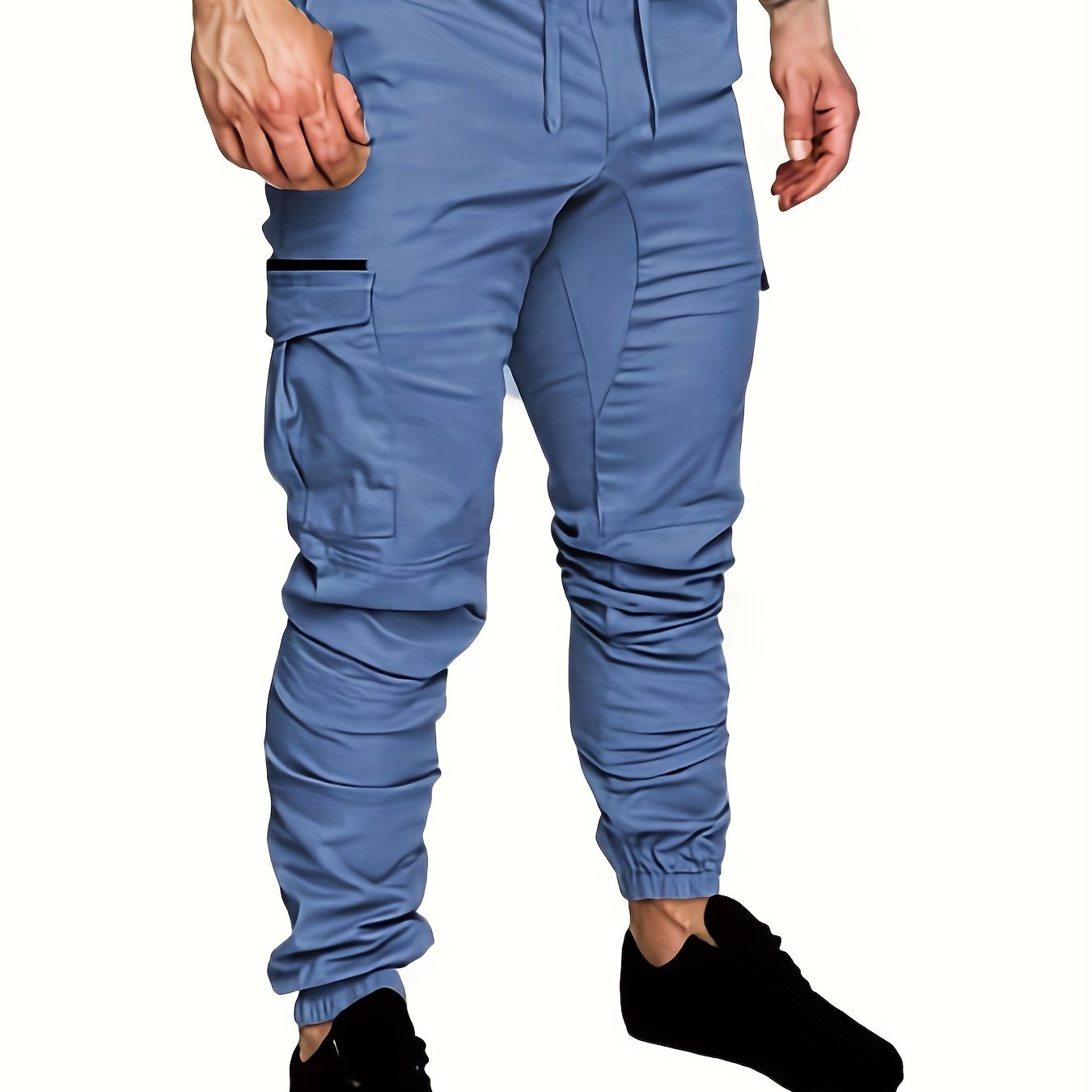 Casual Side Flap Pockets Drawstring Woven Joggers, Men's Cargo Pants ...