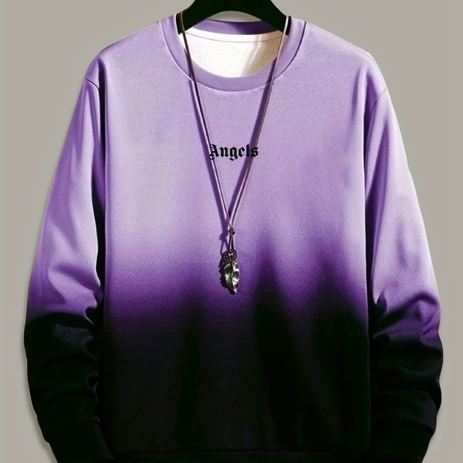 Angels Print Ombre Sweatshirt, Men's Casual Graphic Design Slightly ...