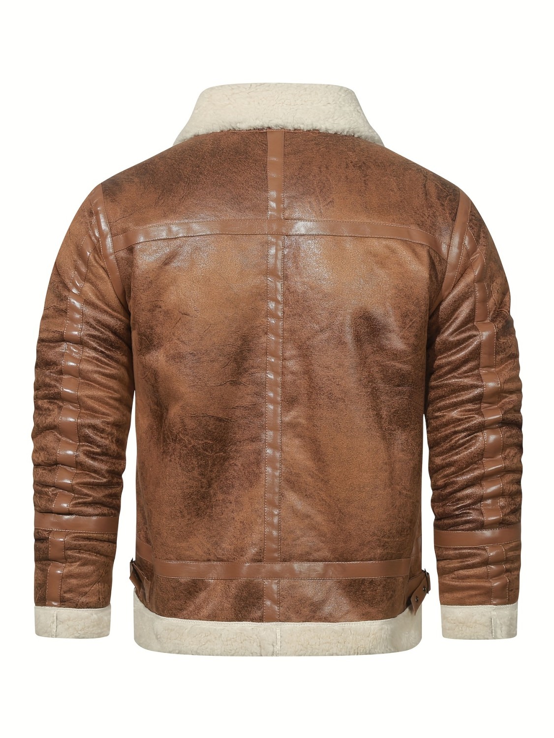 Men's Vintage Casual Leather Jacket, Classic Long Sleeve Zipper Thermal ...