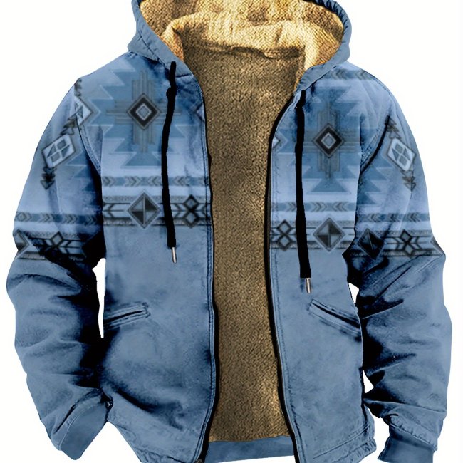Men's 3D Print Warm Fleece Hooded Jacket For Fall Winter