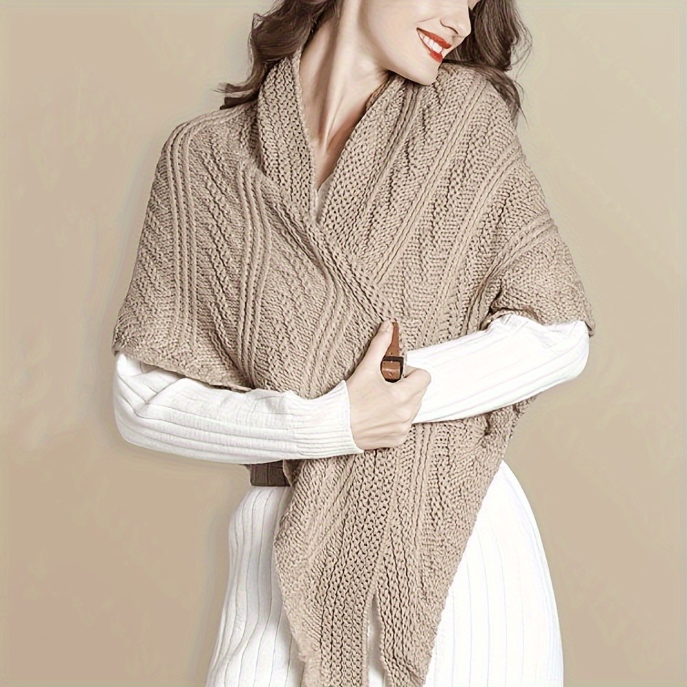 Solid Color Knit Triangle Shawl Elegant Faux Leather Buckle Cross Shawl ...