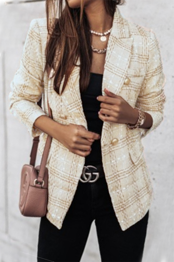 Casual Print Patchwork Buckle Turn-back Collar Outerwear(4 Colors)