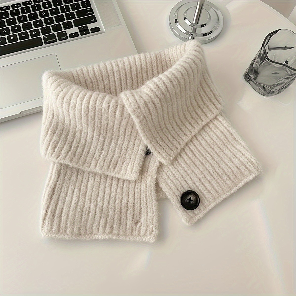Stylish Knit Button Scarf Simple Solid Color Turtleneck Shawl Autumn ...