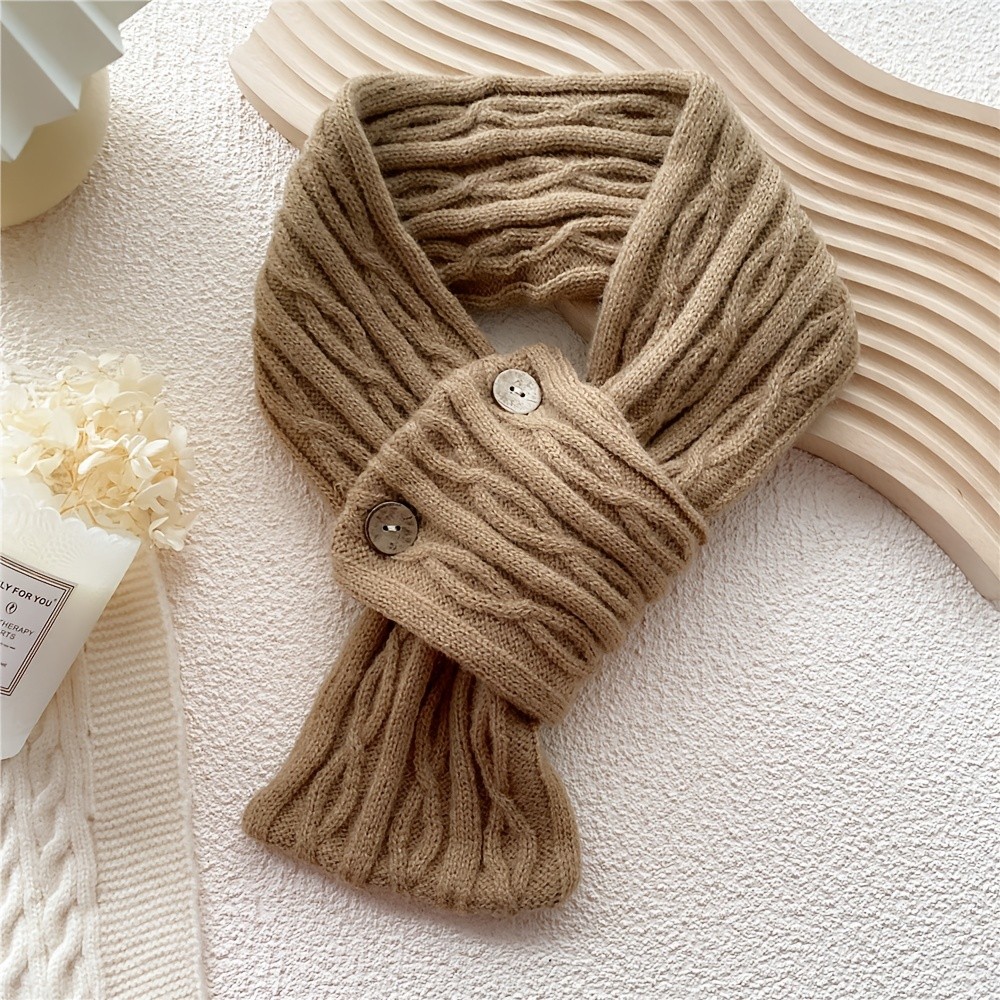 Stylish Button Twist Knit Scarf Solid Color Versatile Warm Neck ...