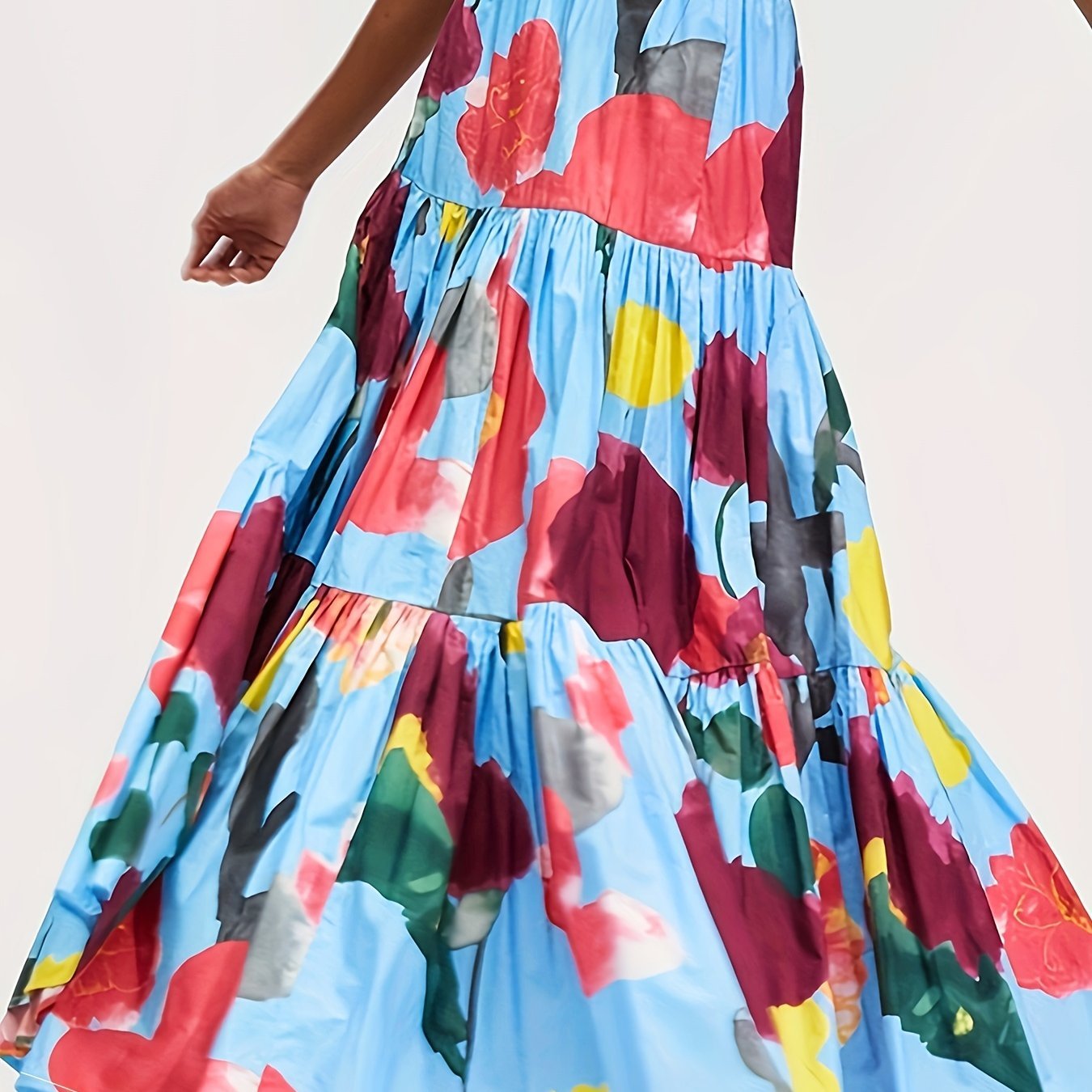 Plus Size Floral Print Ruffled Hem Skirt Elegant Loose Long Layered