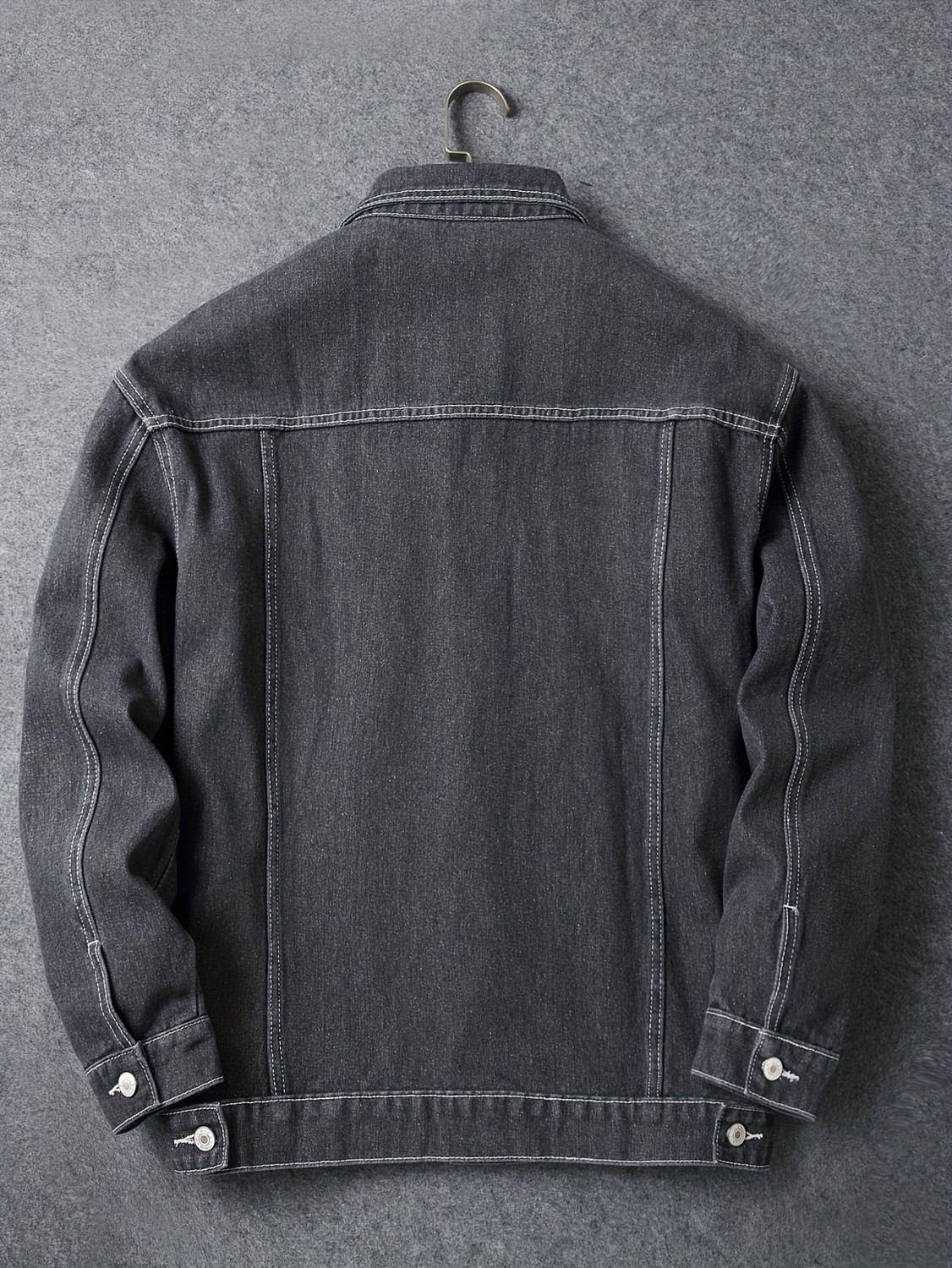 Men's Trendy White Line Double Pocket Loose Denim Jacket