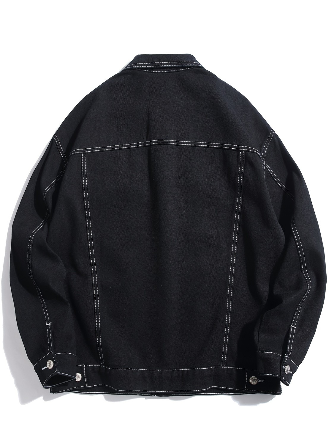 Men's Trendy White Line Double Pocket Loose Denim Jacket