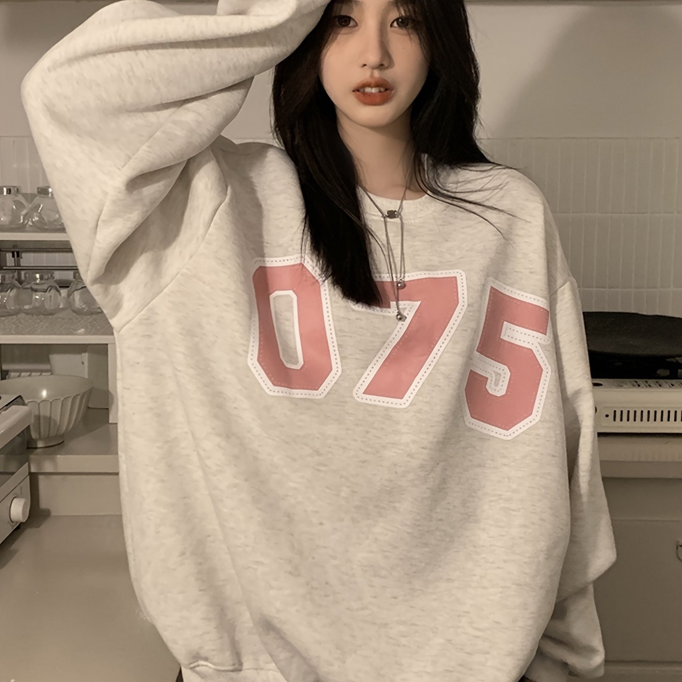Number Print Crew Neck Sweatshirt, Casual Long Sleeve Sweatshirt For ...