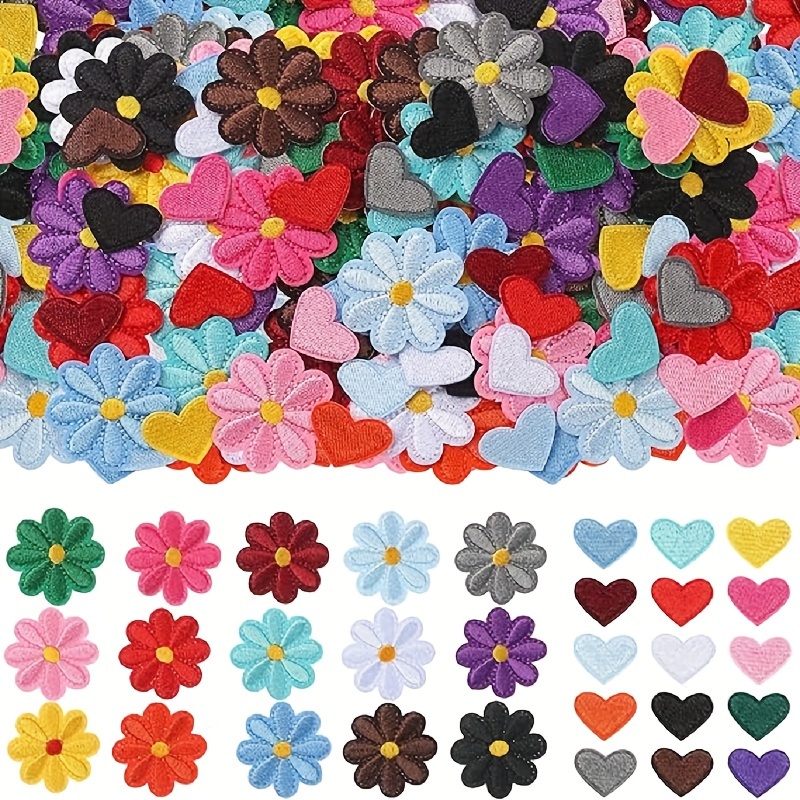 60Pcs Iron On Patches Flower Iron On Patches Heart Patches Mini ...