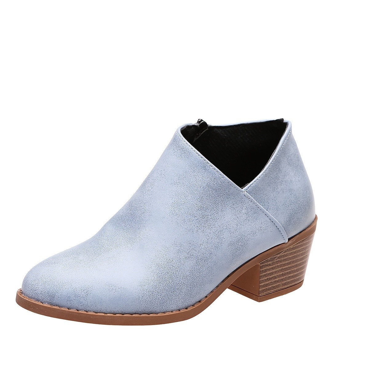Women's Ankle Stacked Heel Short Boots, V Cut Side Zipper Non Slip ...