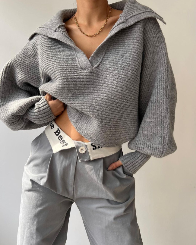 Knit Collared Pullover Sweater