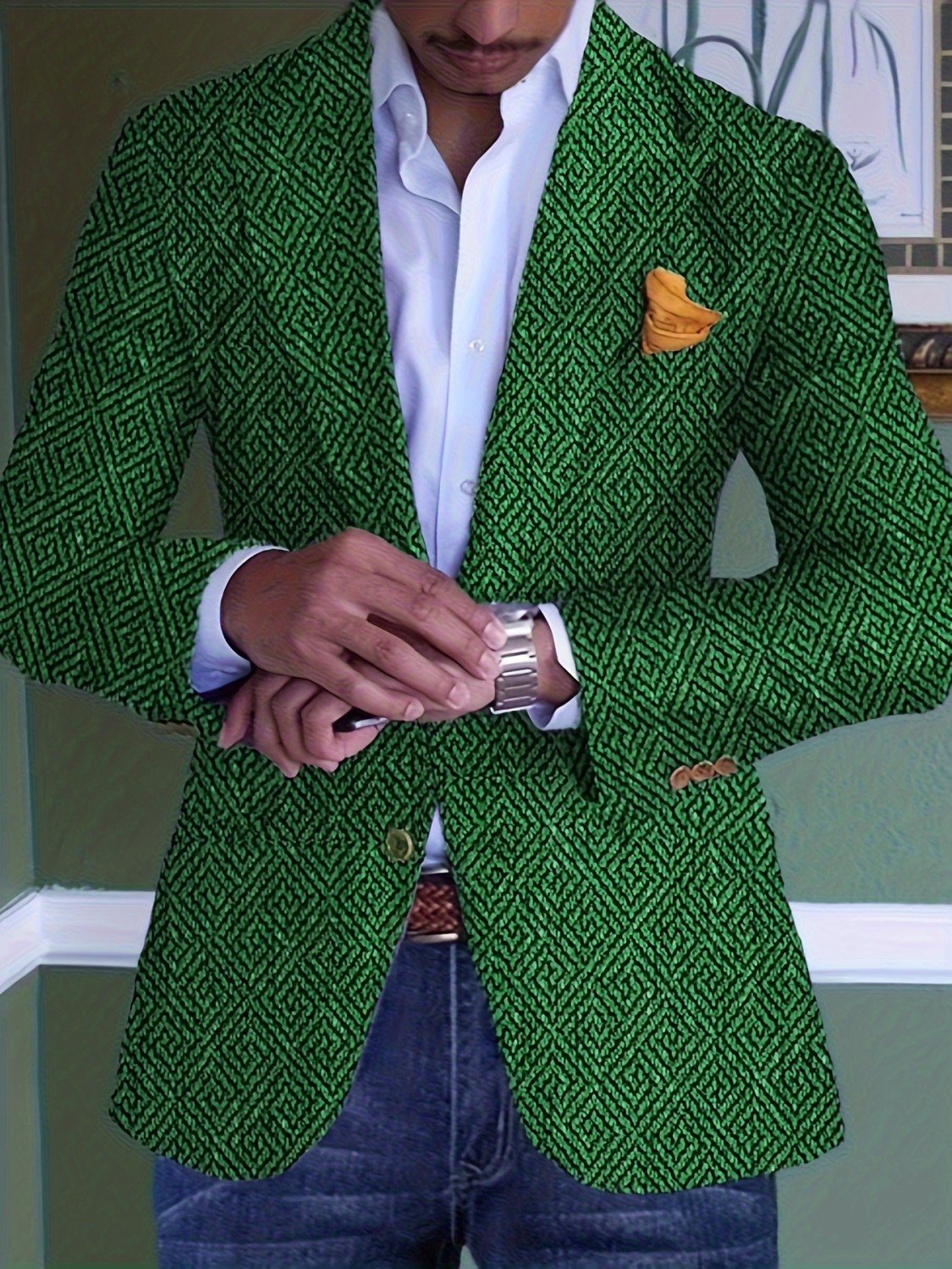 Lightweight Business Blazer, Men's Sophisticated Green Herringbone ...