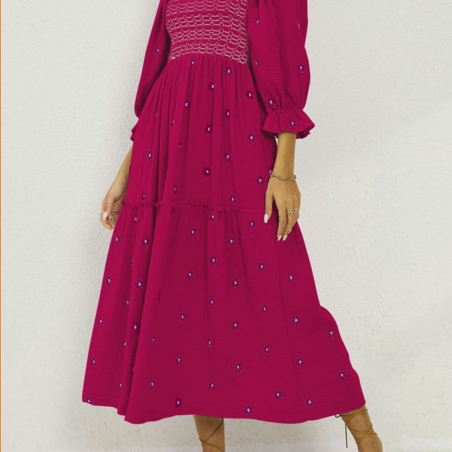 Floral Print Shirred Dress, Casual Square Neck Dress For Spring, Women ...