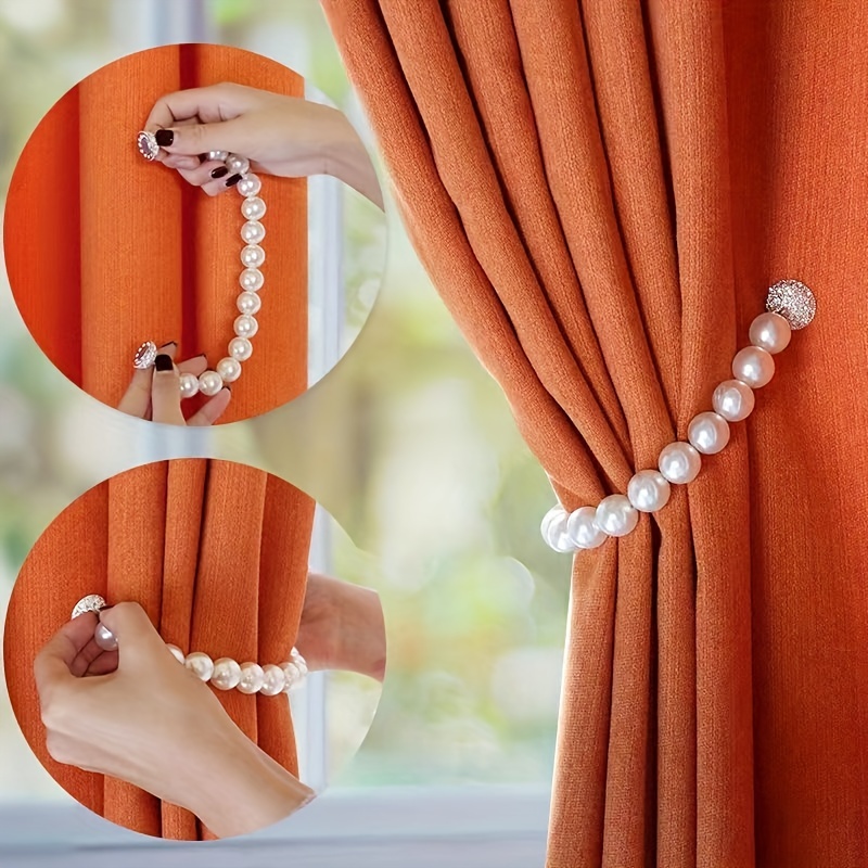 2pcs Stylish Magnetic Tiebacks for Curtains - Elegant Faux Pearl Beads ...