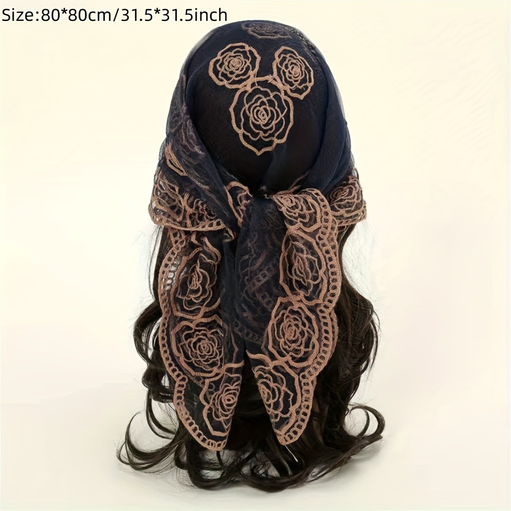 31.5 Rose Embroidered Lace Square Scarf Thin Breathable Decoration ...