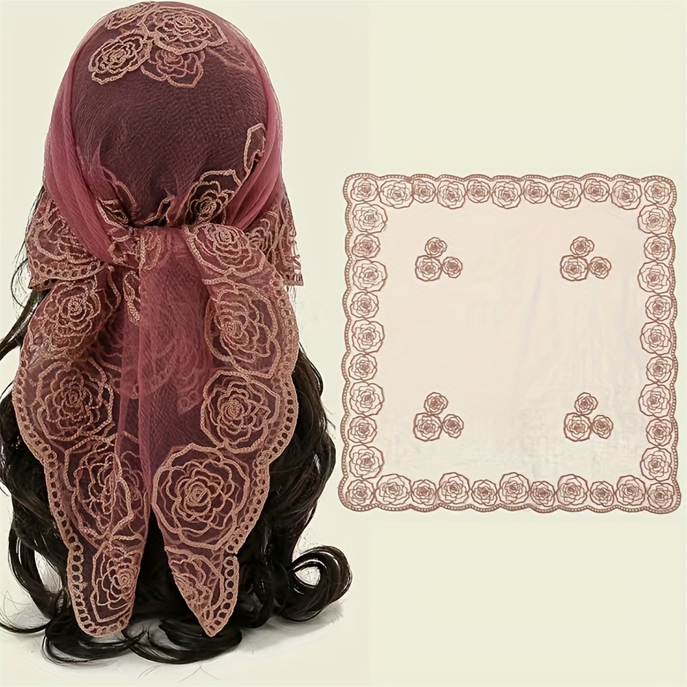 31.5 Rose Embroidered Lace Square Scarf Thin Breathable Decoration ...