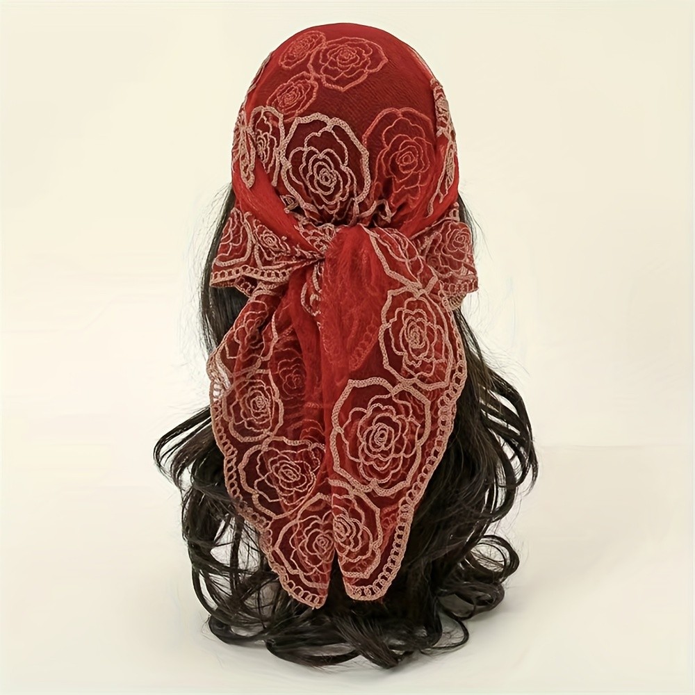 31.5 Rose Embroidered Lace Square Scarf Thin Breathable Decoration ...