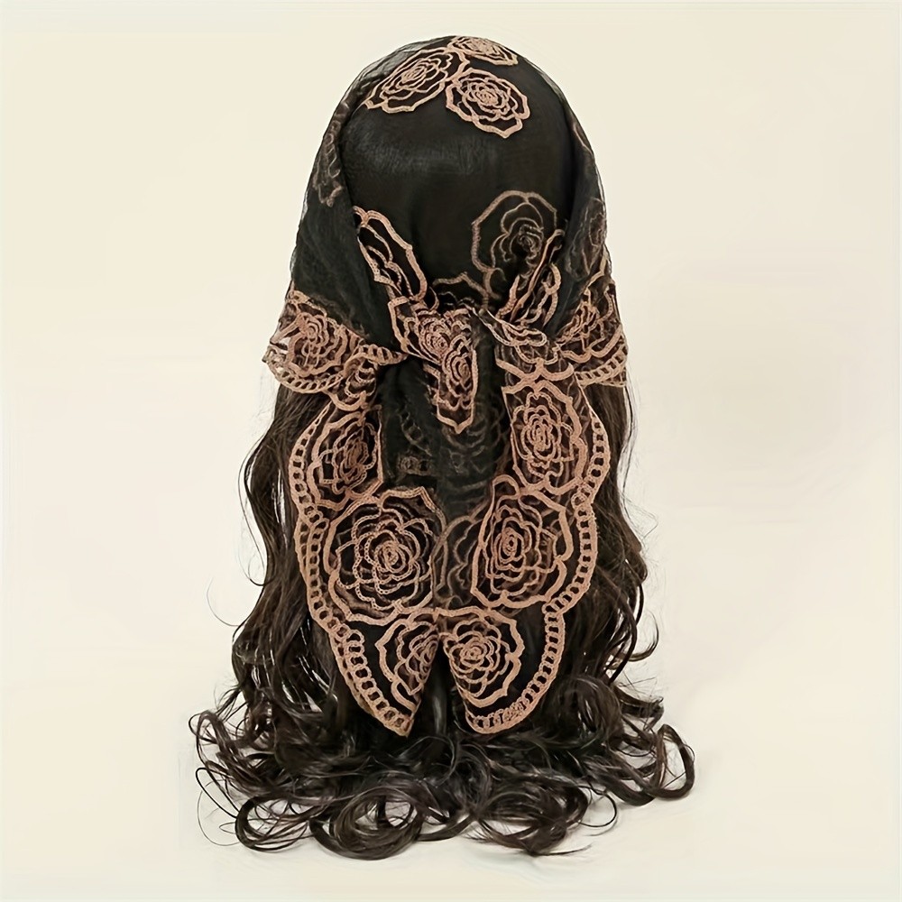 31.5 Rose Embroidered Lace Square Scarf Thin Breathable Decoration ...