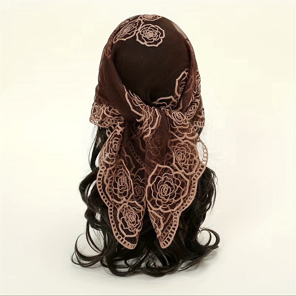 31.5 Rose Embroidered Lace Square Scarf Thin Breathable Decoration ...