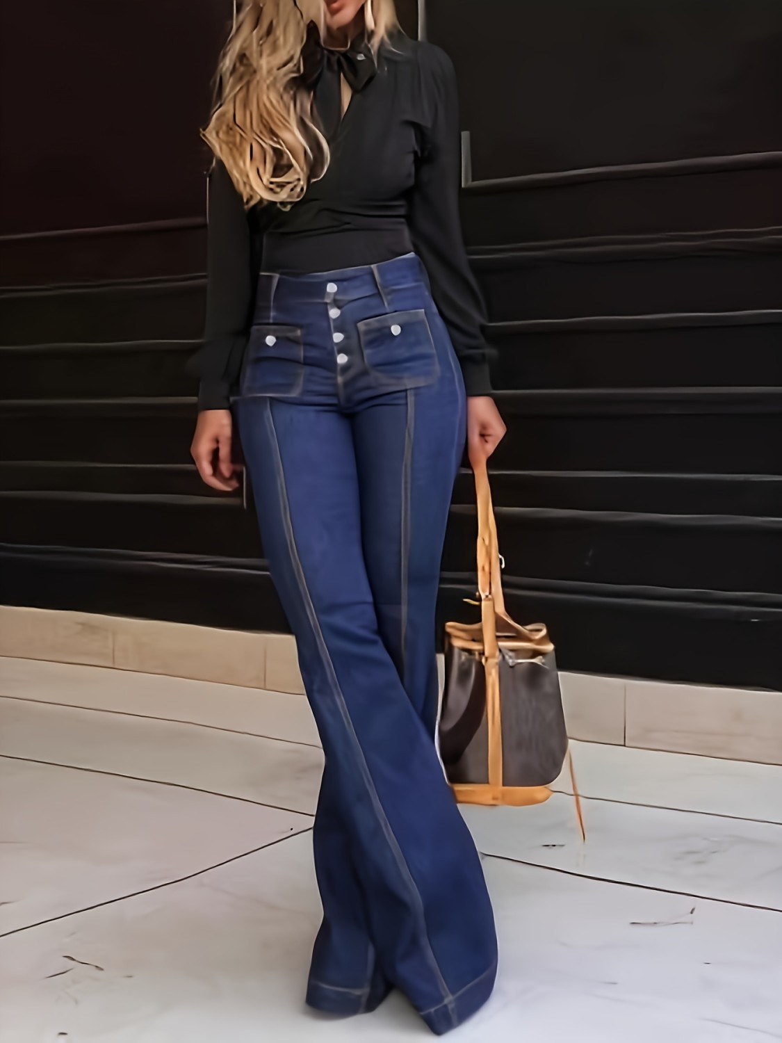 Womens Chic High Waist Stretch Denim Flare Jeans - Retro Slim Fit Bell ...