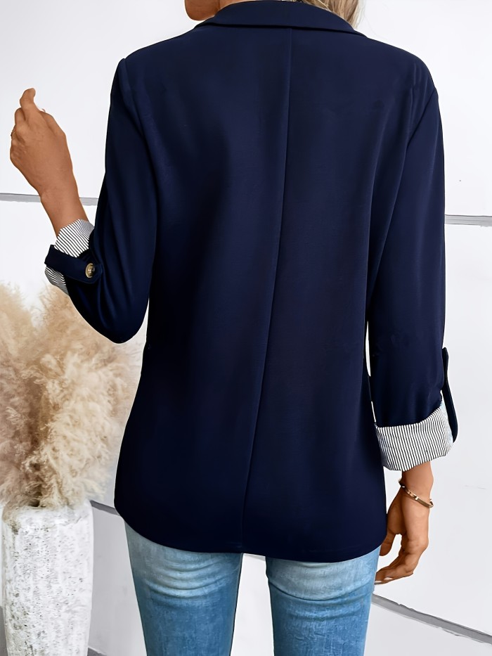Single-Breasted Label Neck Blazer, Elegant Long Sleeve Blazer For ...