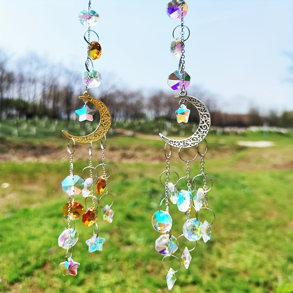 Crystal Suncatcher, Moon Crystal Rainbow Prism Moon Sun Catcher, Window ...