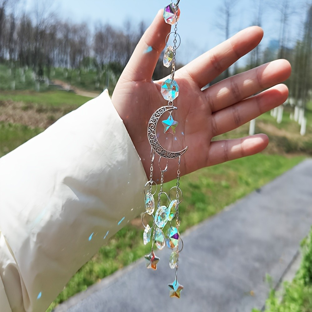 Crystal Suncatcher, Moon Crystal Rainbow Prism Moon Sun Catcher, Window ...